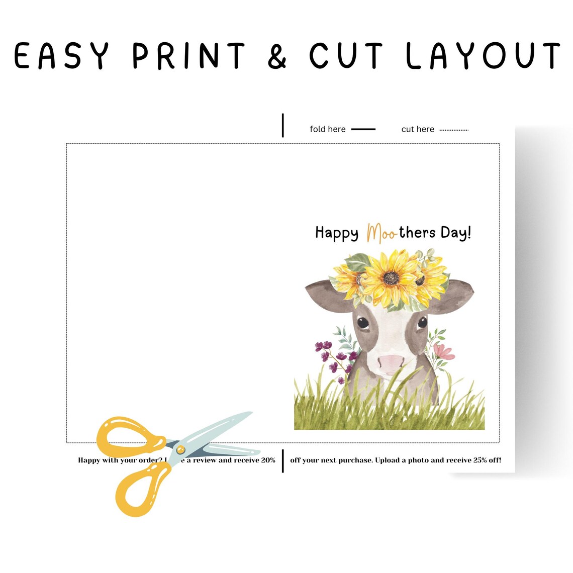 Funny Cow Mothers Day Card Printable, Happy Moo-thers Day Card, Farm ...