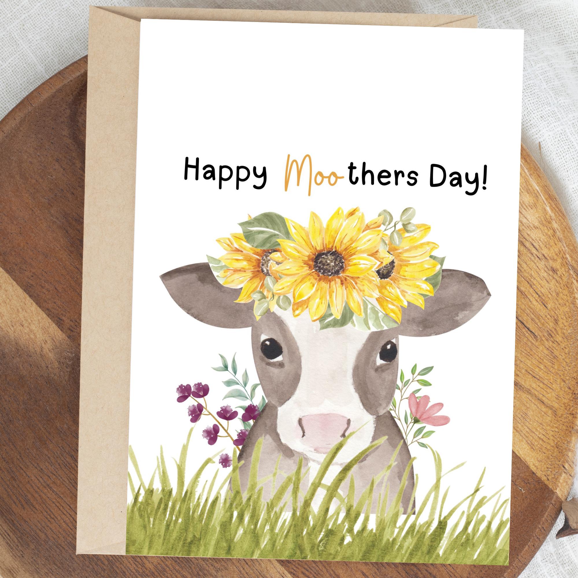 Funny Cow Mothers Day Card Printable, Happy Moo-thers Day Card, Farm ...