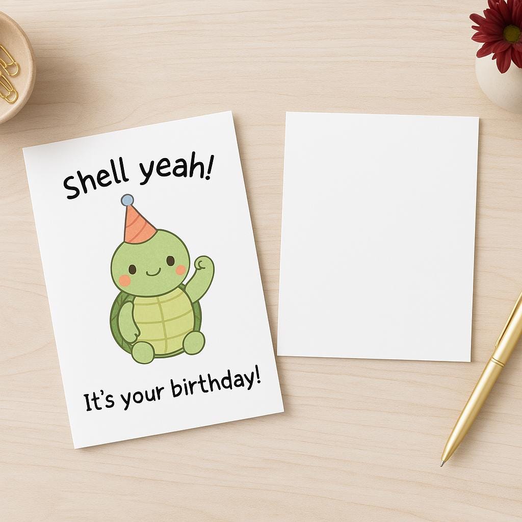 Turtle Birthday Card Printable - Shell Yeah Birthday Card - Cute Animal ...