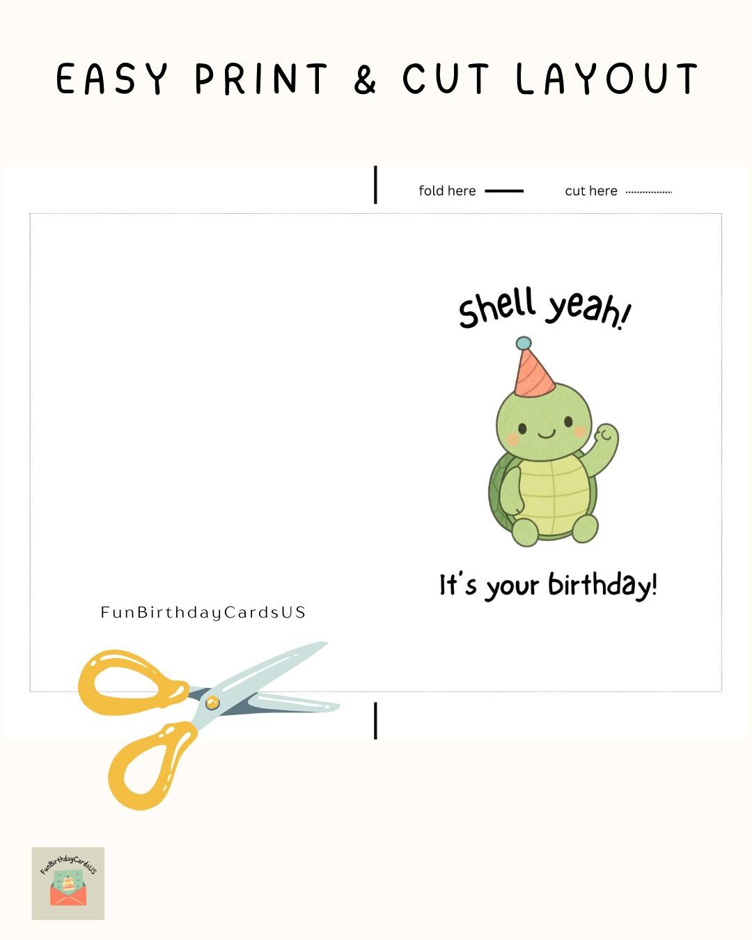 Turtle Birthday Card Printable - Shell Yeah Birthday Card - Cute Animal ...