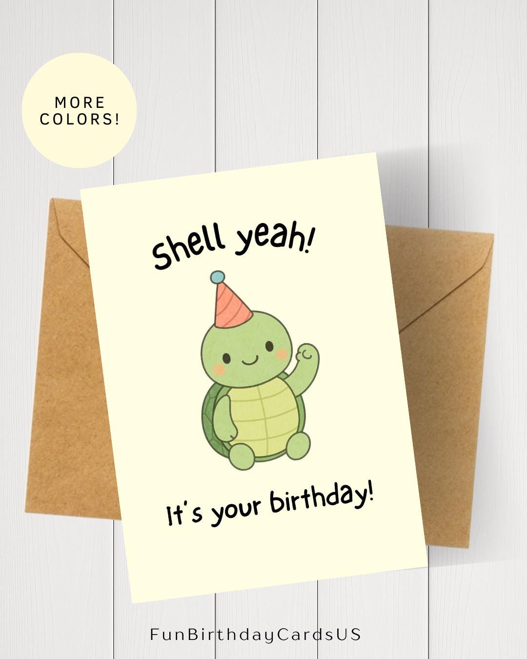 Turtle Birthday Card Printable - Shell Yeah Birthday Card - Cute Animal ...