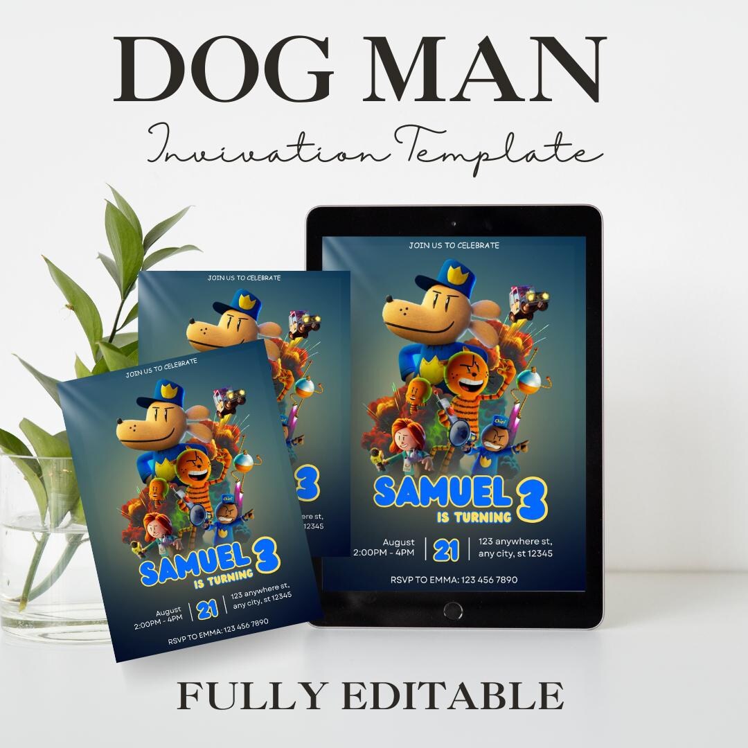 Dogman Invitation Template V3 for Birthday Party | Editable Printable ...