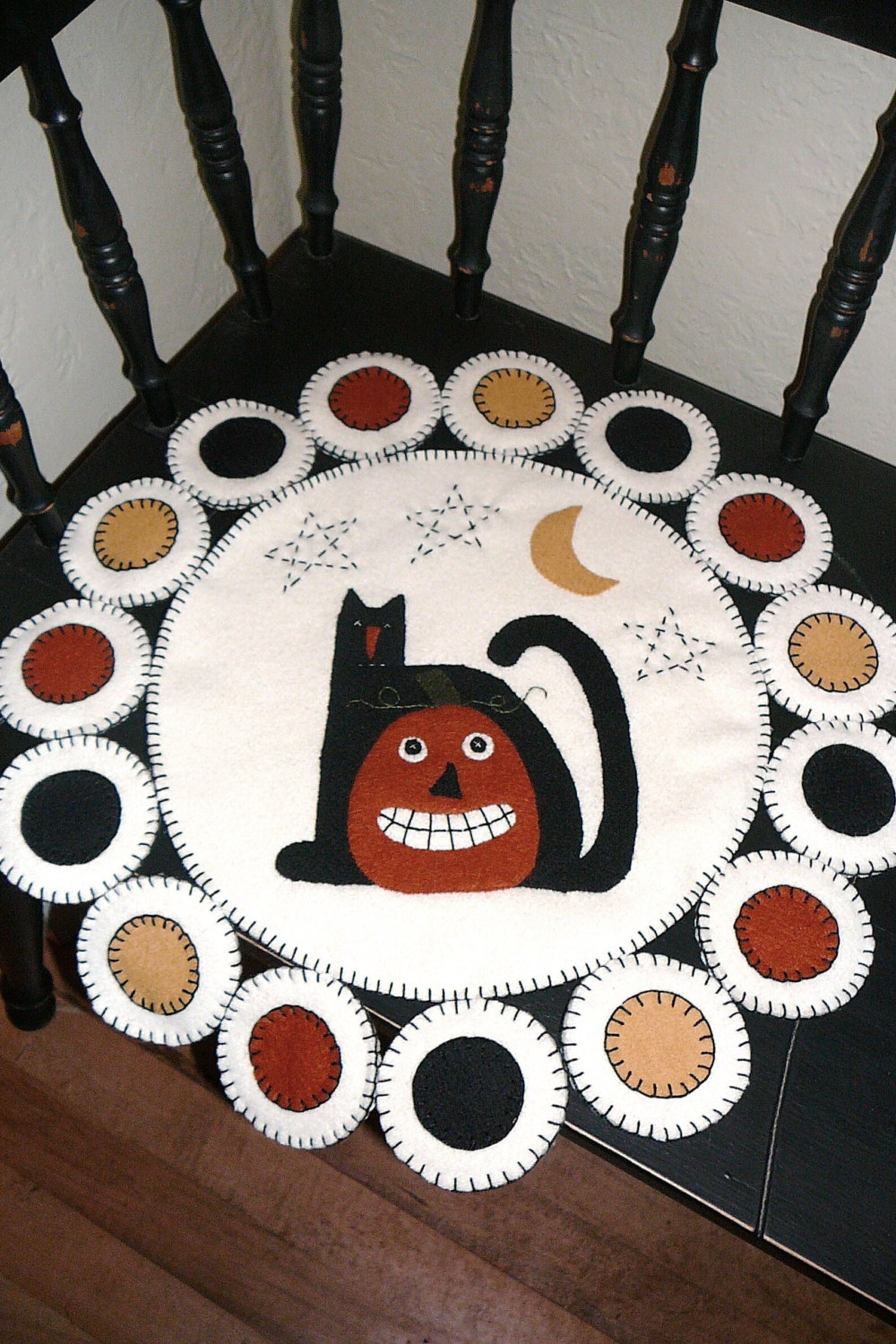 Primitive "black Cat & Jack" Wool Penny Rug Instant Download E-pattern ...