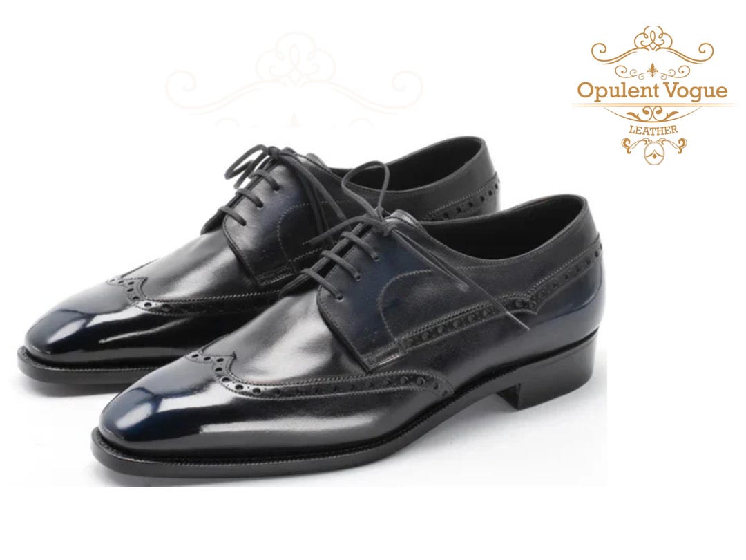 Handmade Black Men Wing Tip Dress Shoes, Brogue Leather Derby Shoe ...