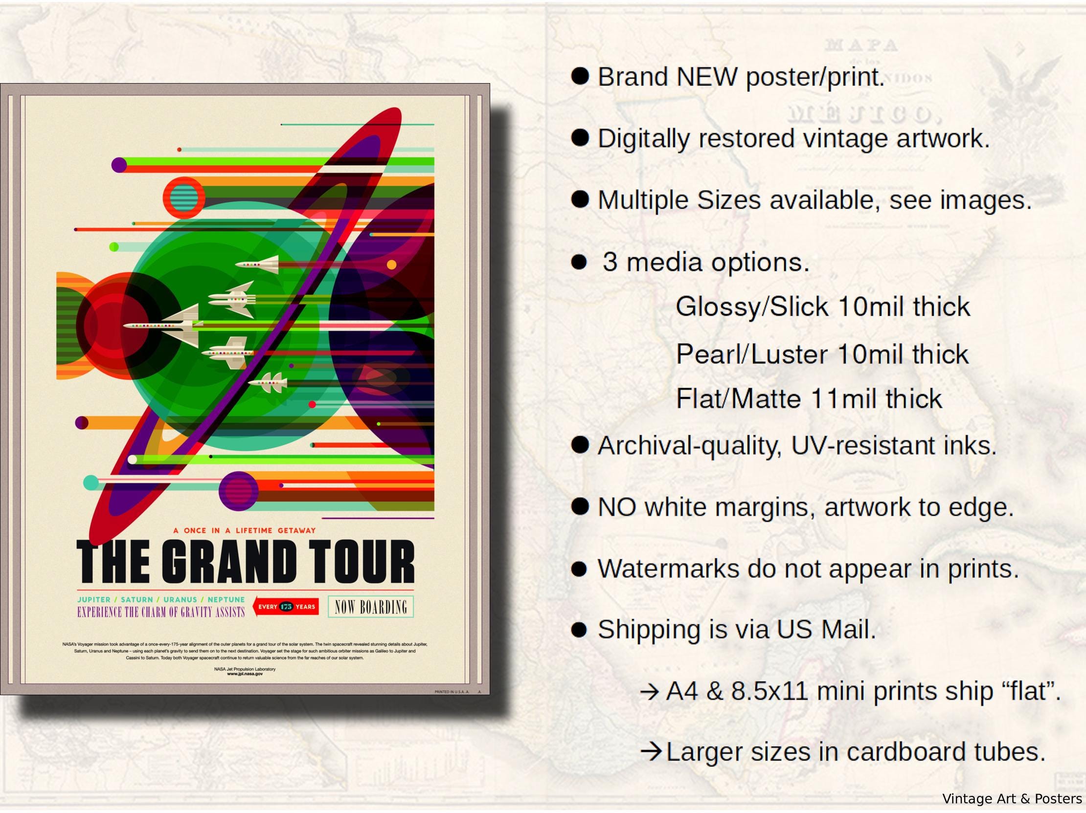 Printable NASA/JPL Space Tourism Poster: the Grand Tour, Digital ...