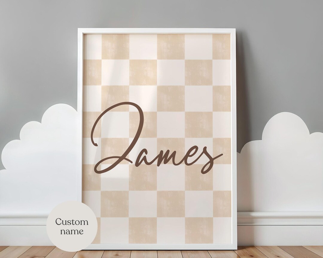 Boy Name Sign Custom Nursery Art Checkered Print Boho Decor Printable ...