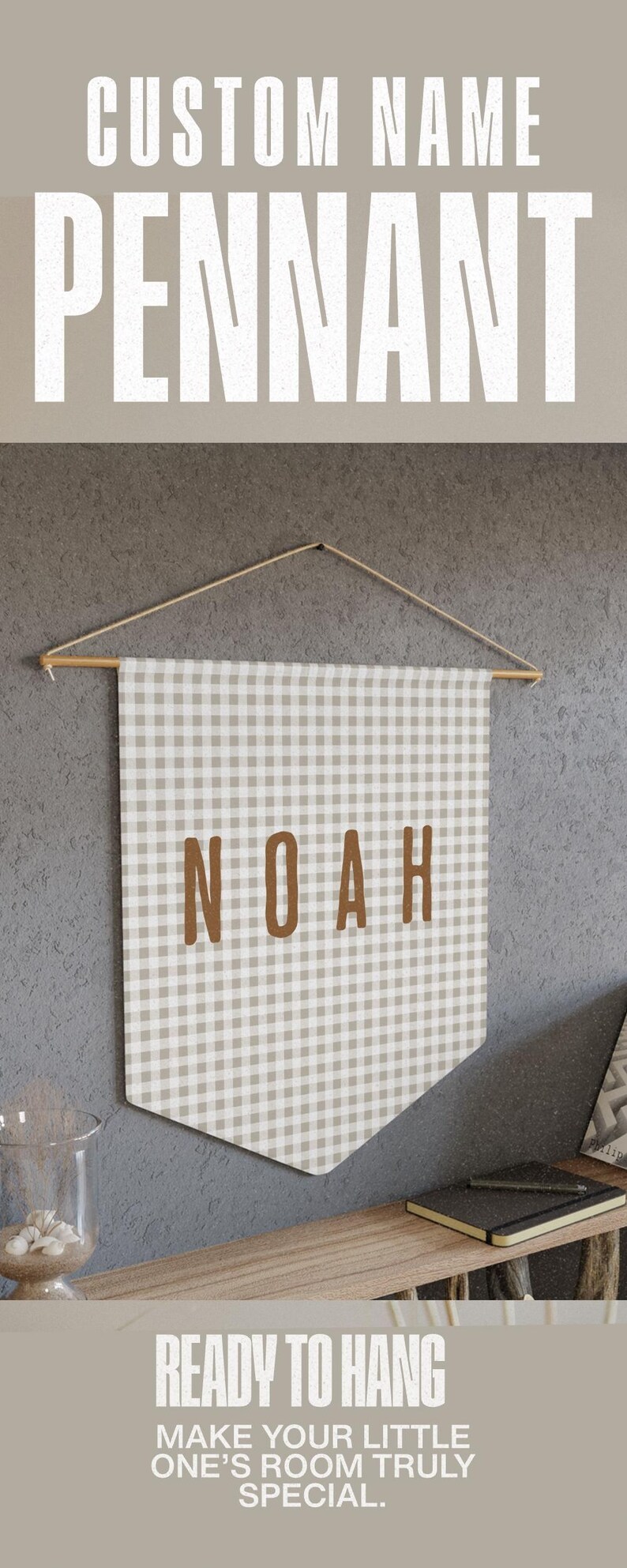 Gingham Hanging Pennant Flag for Nursery Custom Name Banner Toddler Boy ...