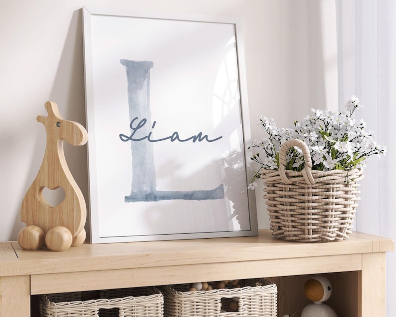 Personalized Name Wall Art Print for Boy Blue Nursery Print Initial ...