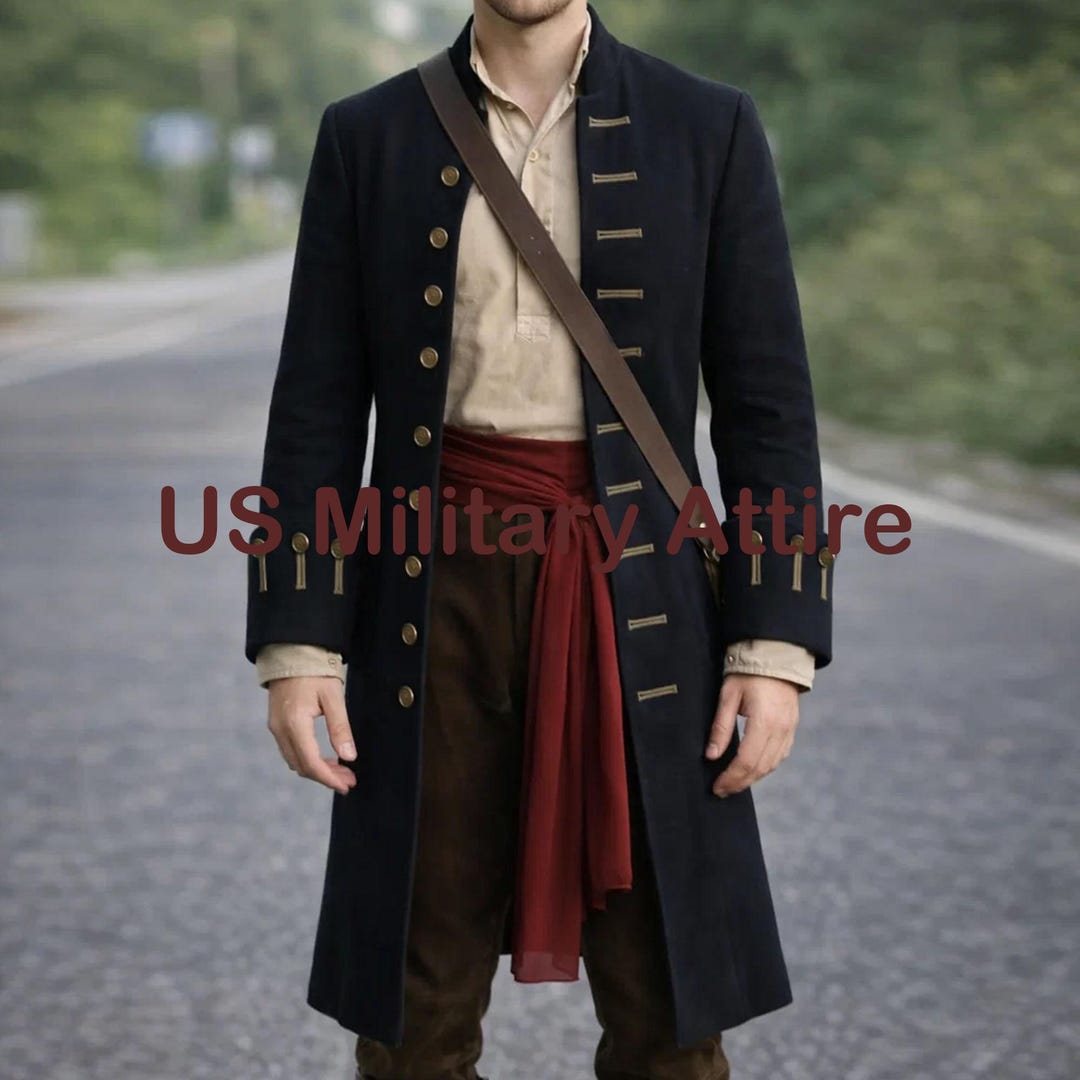 Captain Sea Wolf Outfit | Renaissance Frock Coat | Navy Blue Wool ...