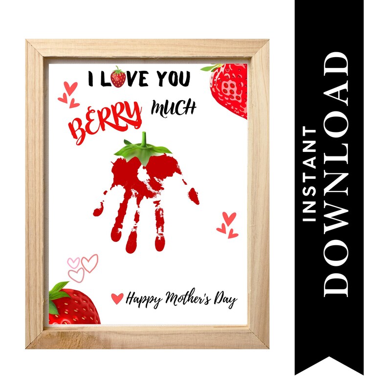 Strawberry Handprint Art - Printable Mother's Day Craft - DIY Keepsake ...