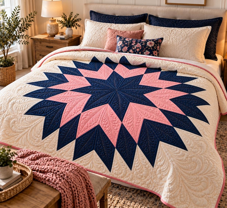 Midnight Blush Star Quilt Pattern PDF | Modern Geometric Patchwork ...