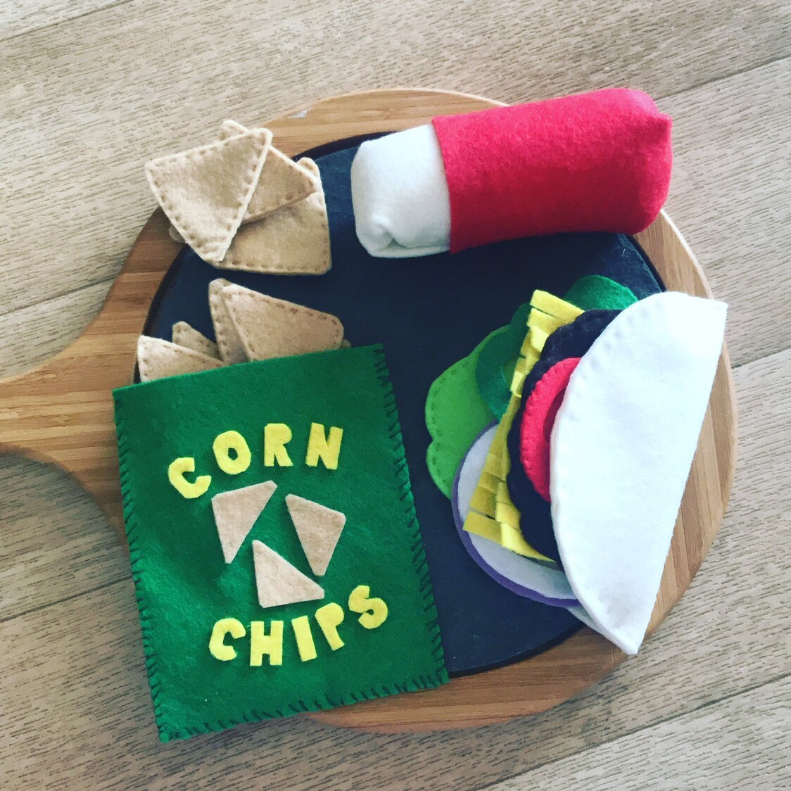 Mexican Themed Felt Food, Pretend Play Set, Taco, Burrito, Nacho Corn ...