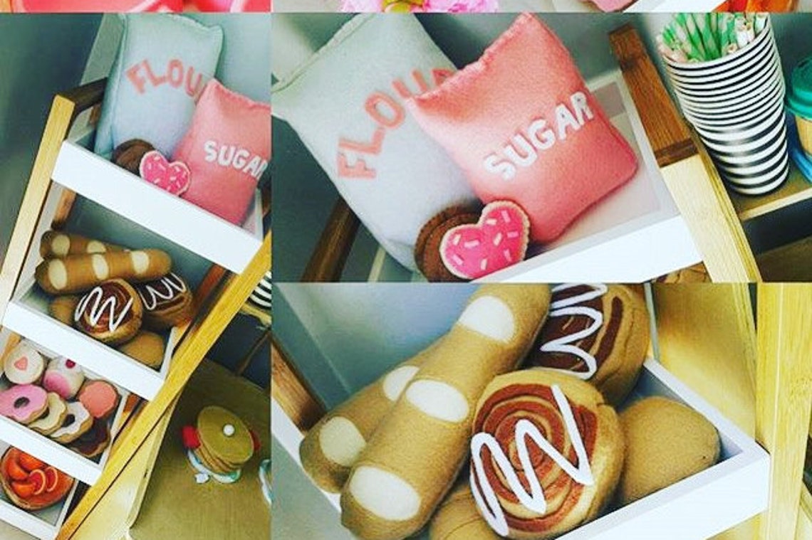 Felt Food Bakery Ingredients Set, Play Cafe Flour, Sugar, Eggs, Pretend ...