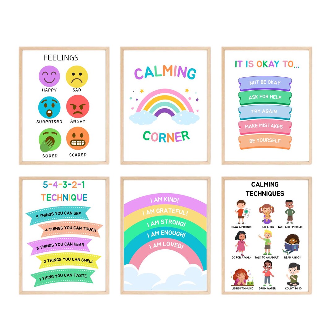 Calm Down Corner Printable Set for Kids – 6 Poster Pack With Emotions ...
