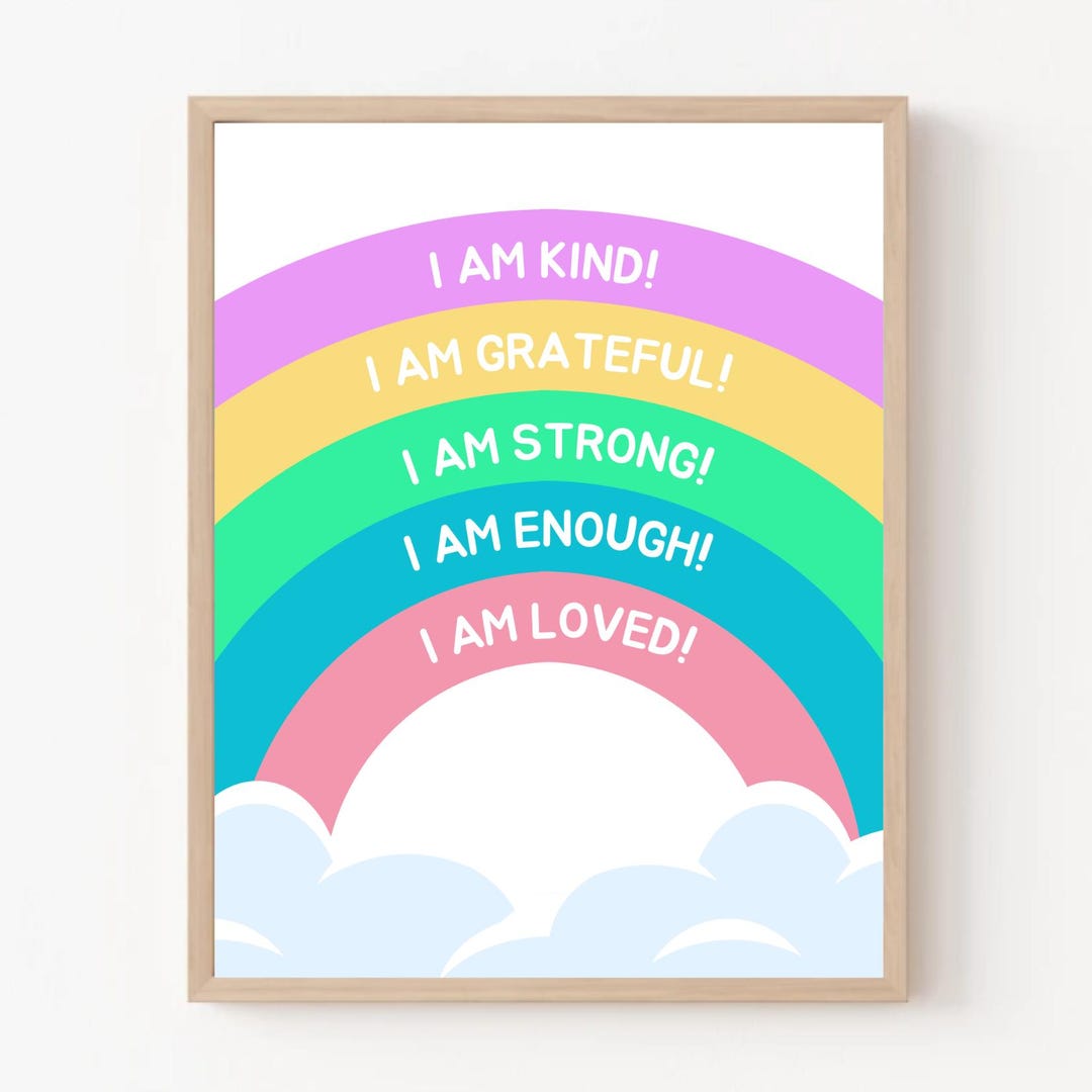 I Am Affirmation Rainbow Poster for Kids – Pastel Printable Wall Art ...