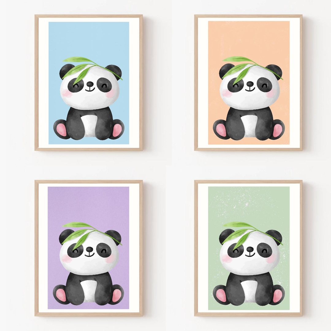 Baby Panda Wall Art Set of 4 – Nursery Animal Prints – Pastel Panda ...