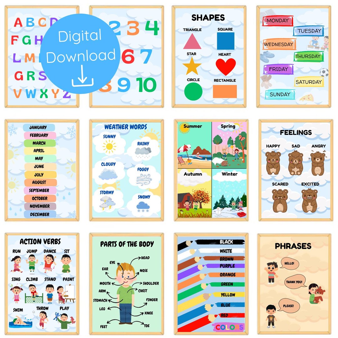 Preschool Learning Poster Set - Educational Printables for Kids ...