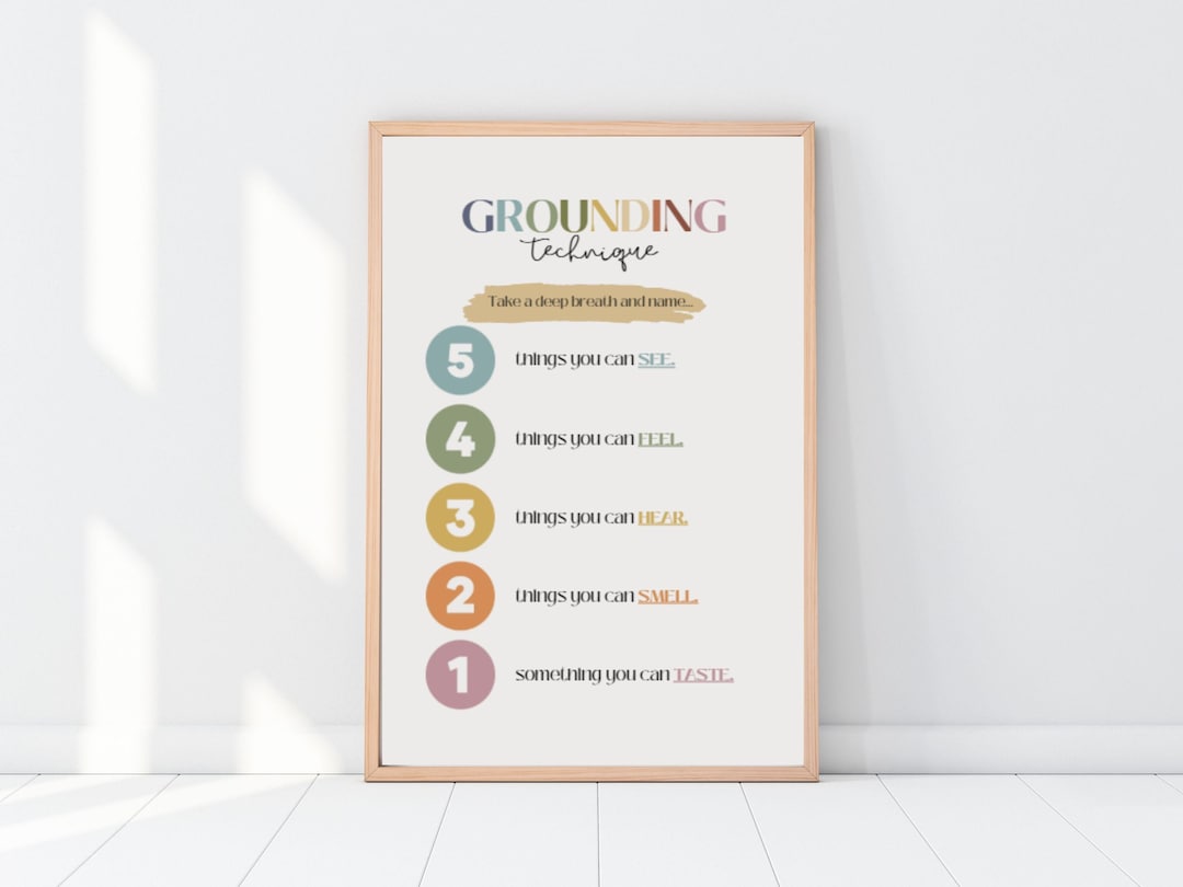 5-4-3-2-1 Grounding Technique Poster, Anxiety Tool, Mindfulness ...