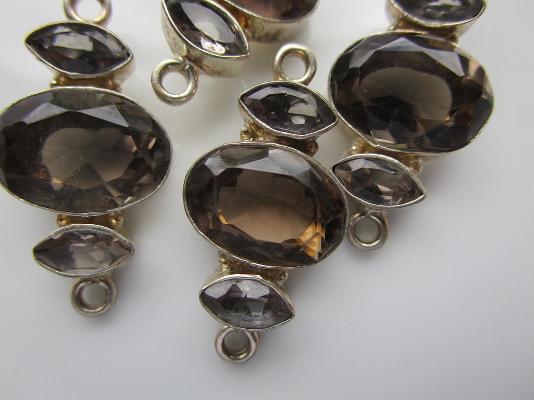 4 Vintage Sterling Silver Connectors With Faceted Quartz, 30mm X 15mm ...