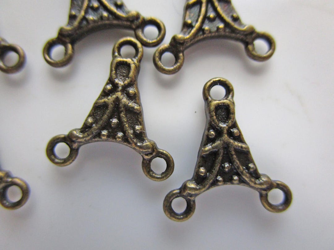 24 Vintage Oxidized Pewter Connectors With Three Rings, 14mm X 13mm ...