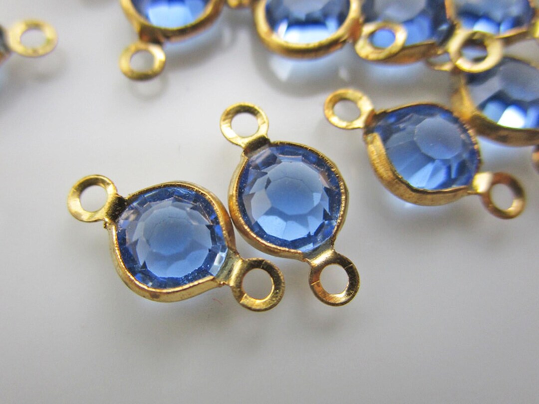 24 Brass Channel-set Connectors With Blue Crystal Rhinestones, 13mm X ...
