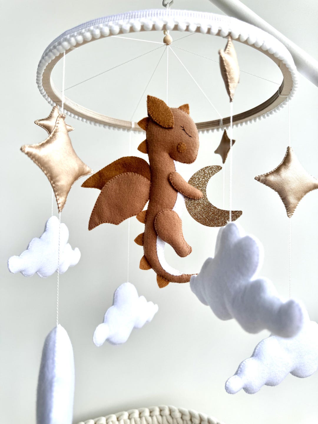 Dragon Baby Mobile – Felt Crib Mobile With Moon & Stars – Neutral ...