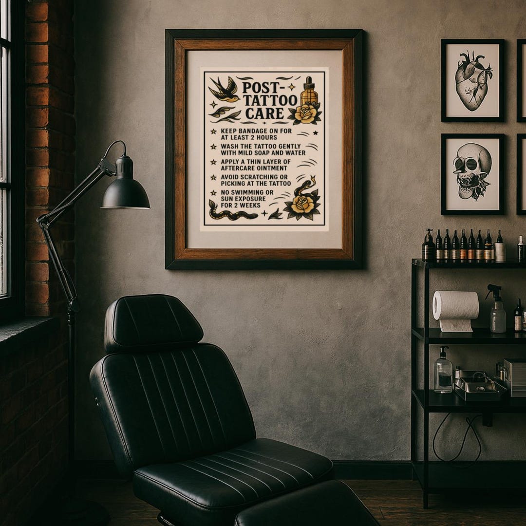 Printable Tattoo Aftercare Poster - Digital Download Tattoo Studio Wall ...