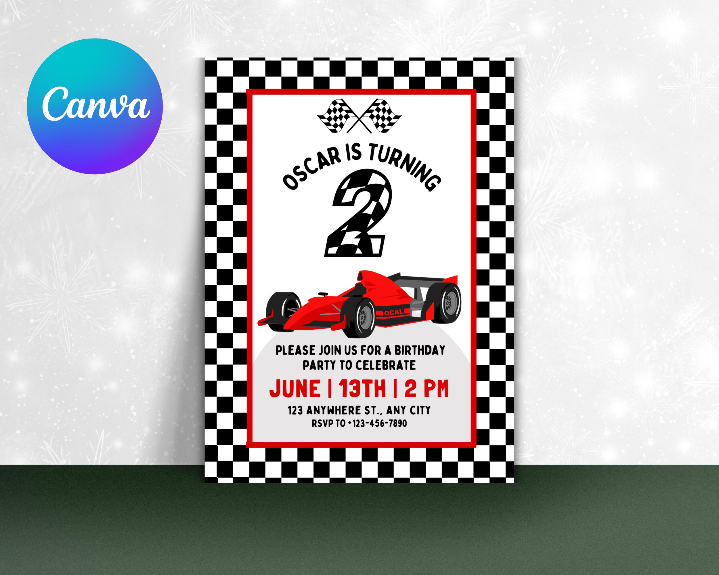 Cars Birthday Invitation Template, F1 Racing Digital Template, Boys ...