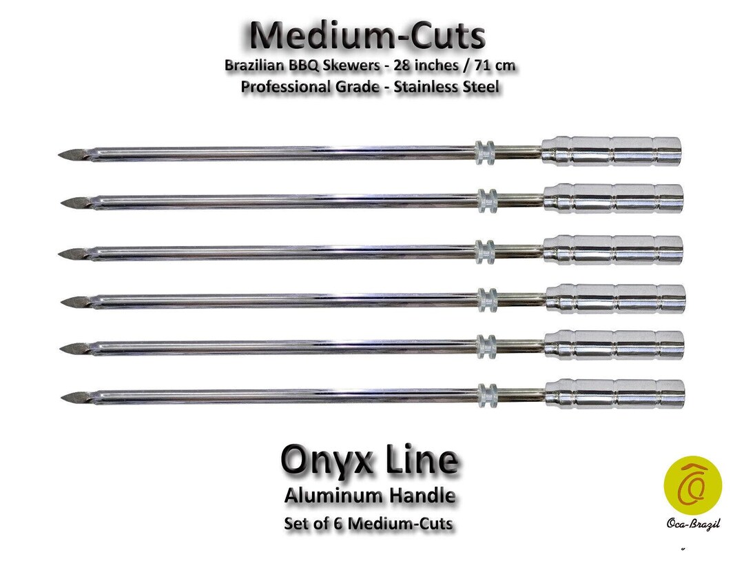 Medium Cuts - Set of 6 Brazilian Skewers for Bbq 28" - Aluminum Handle ...