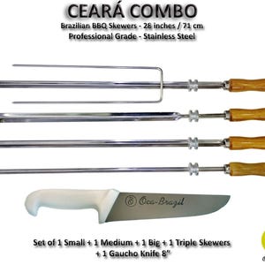 Ceara Combo - Set of 4 Brazilian Skewers 28" + Knife 8" - Professional ...
