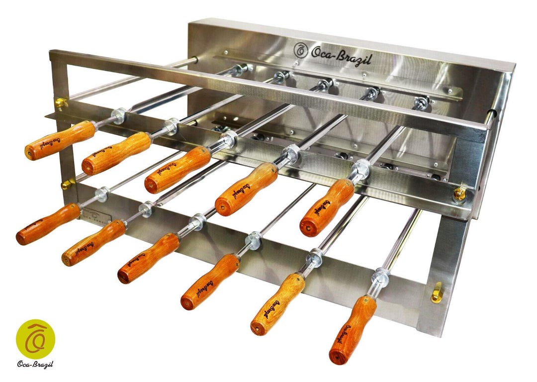 Brazilian BBQ Charcoal Grill - 11 Skewers - Rotisserie System - Oca ...