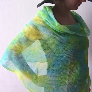 Linen Poncho Shawl Top Lime Green Turquoise Blue Yellow Hand Dyed ...
