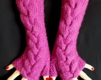 Grey Fingerless Gloves Angora Mohair Mittens Cabled Hand | Etsy