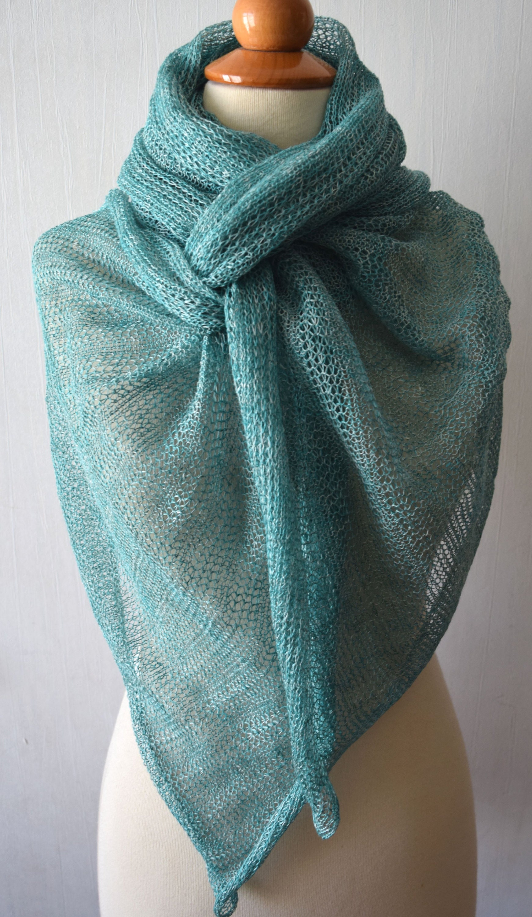 Linen Shawl Large Wrap Mint Green Knitted Natural Lace Scarf Natural ...