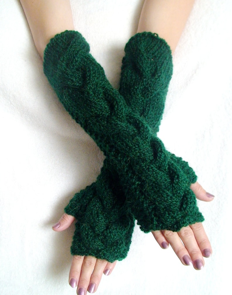 Fingerless Gloves Elbow Length Arm Warmers Dark Green Extra | Etsy
