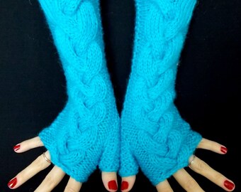 Grey Fingerless Gloves Angora Mohair Mittens Cabled Hand | Etsy