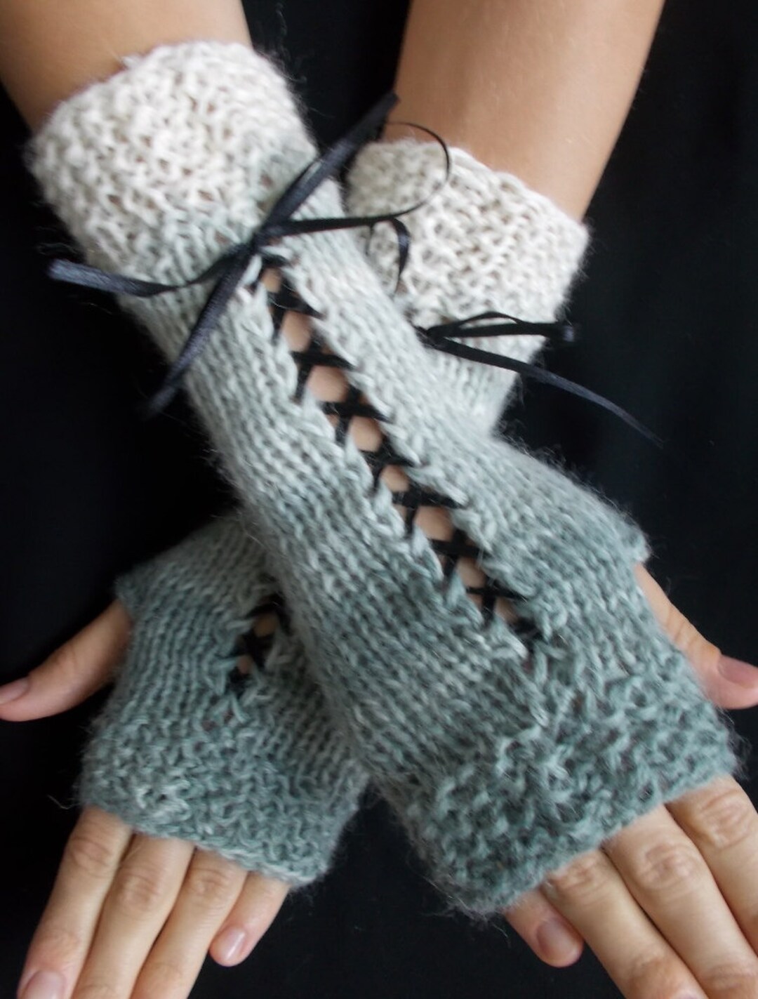 Corset Gloves Fingerless Wrist Warmers in Grey Shades With Satin ...