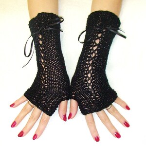 Fingerless Gloves Black Luxurious Corset Wrist Warmers Lurex Satin ...