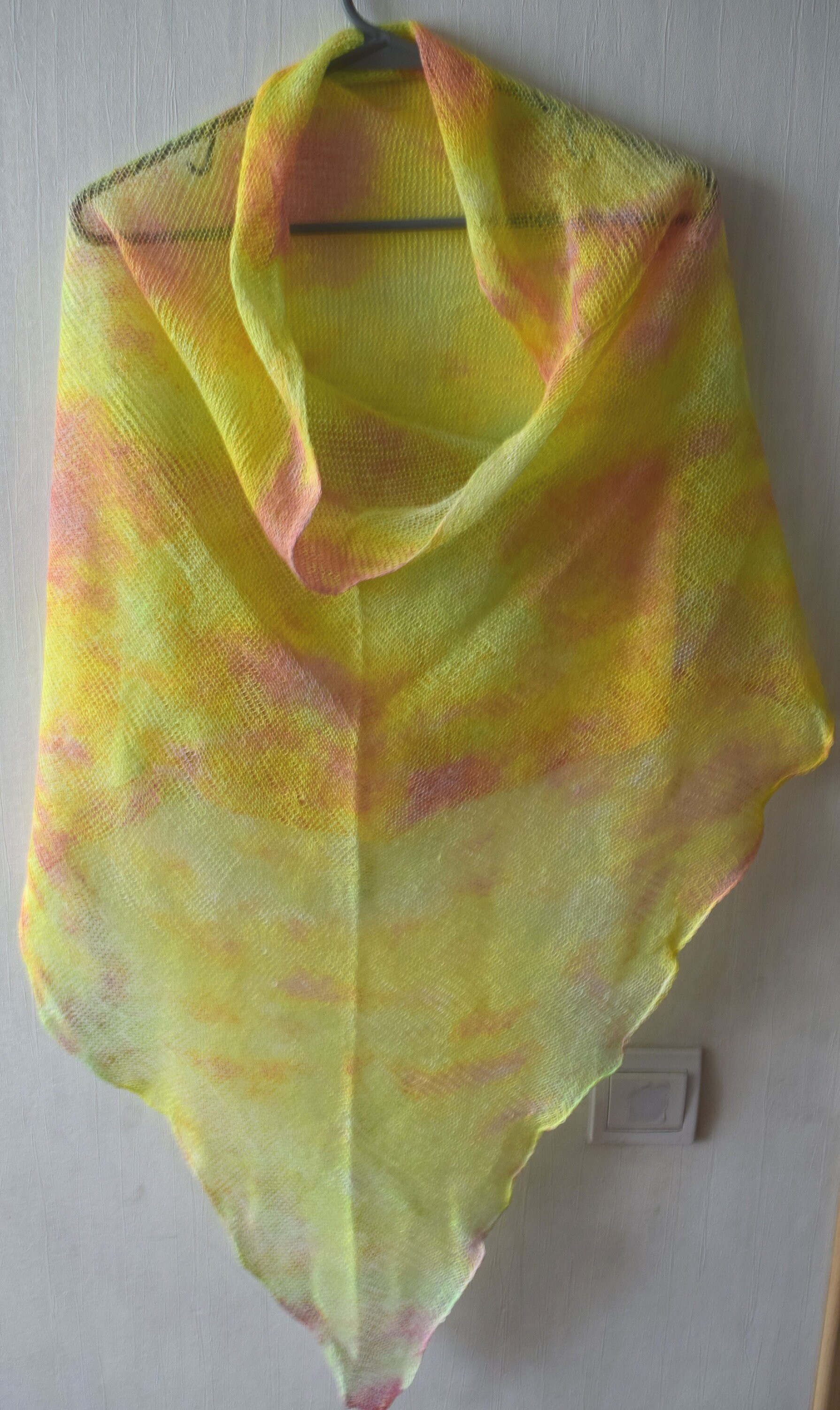 Linen Shawl Poncho Top Lime Green Pink Yellow Hand Dyed Abstract Women ...