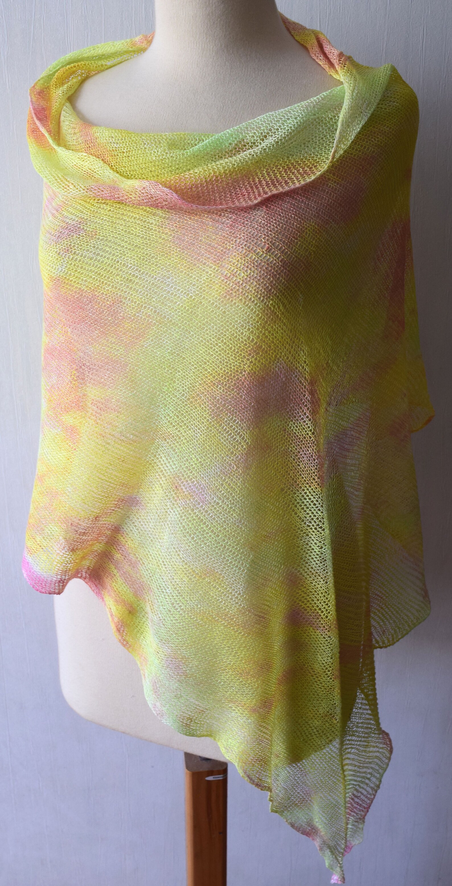 Linen Shawl Poncho Top Lime Green Pink Yellow Hand Dyed Abstract Women ...