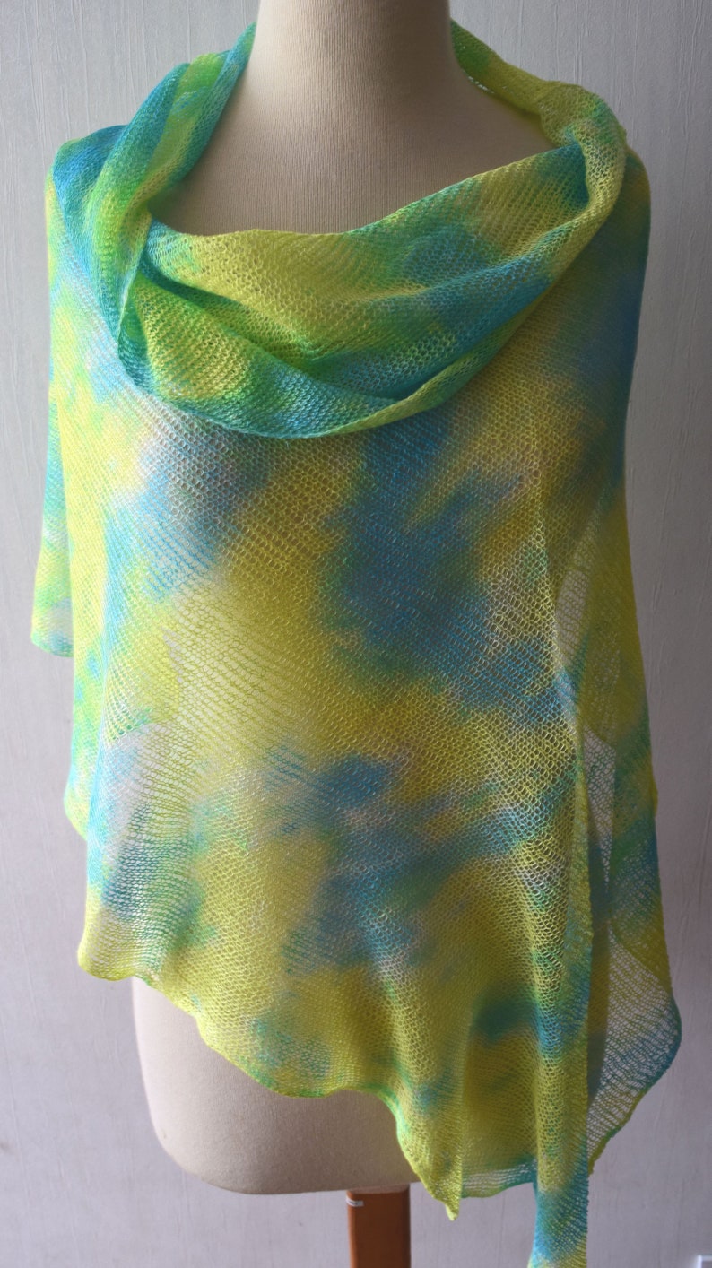 Linen Shawl Poncho Top Lime Green Turquoise Blue Yellow Hand Dyed ...