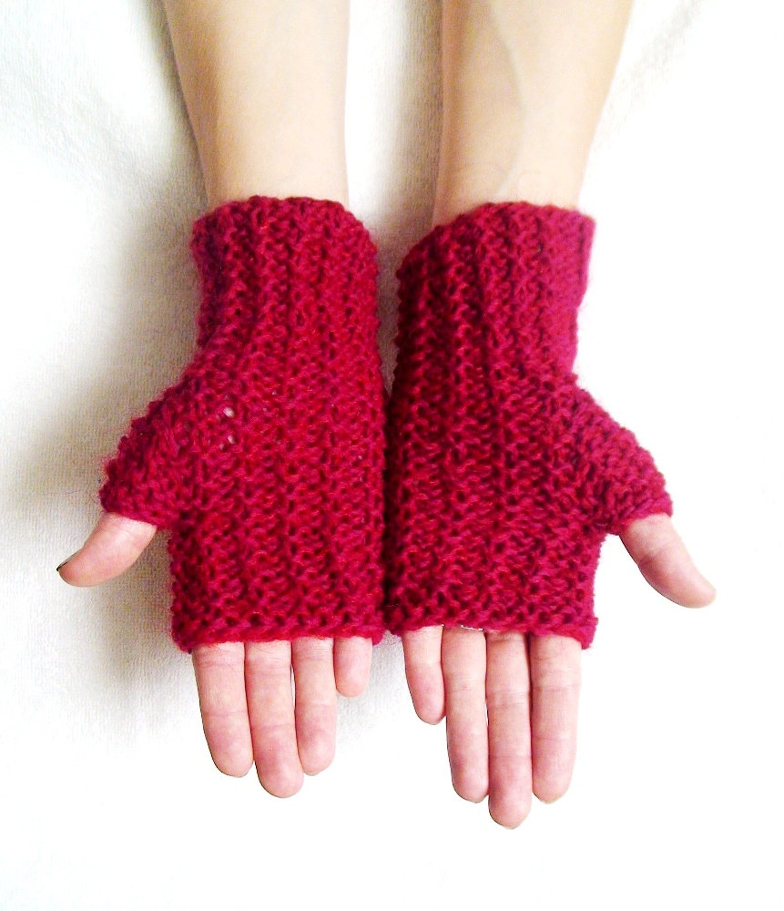 Red Fingerless Gloves Cabled Wrist Warmers Warm and Soft - Etsy