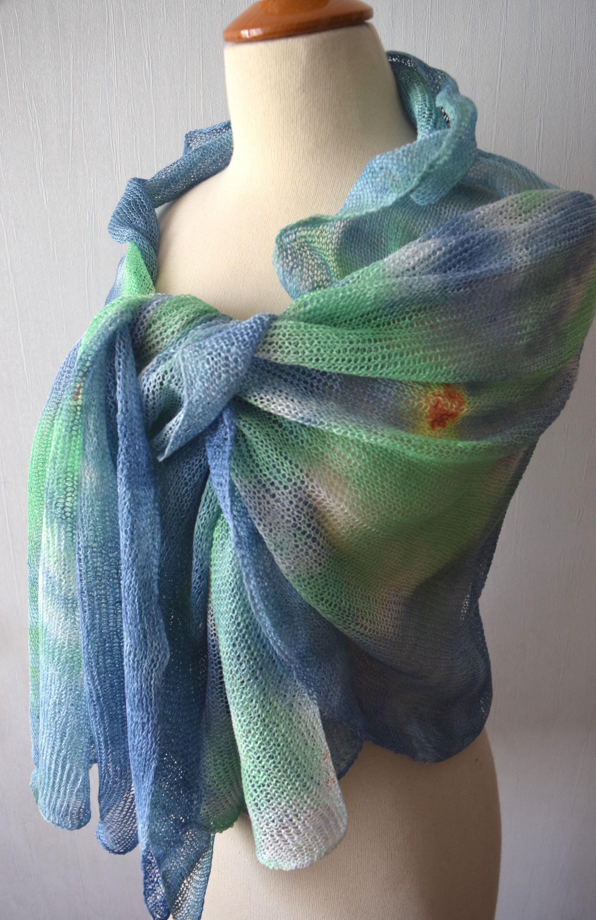 Popular Right Now, Hand Dyed, Linen Shawl, Wrap, Green, Blue, Yellow ...