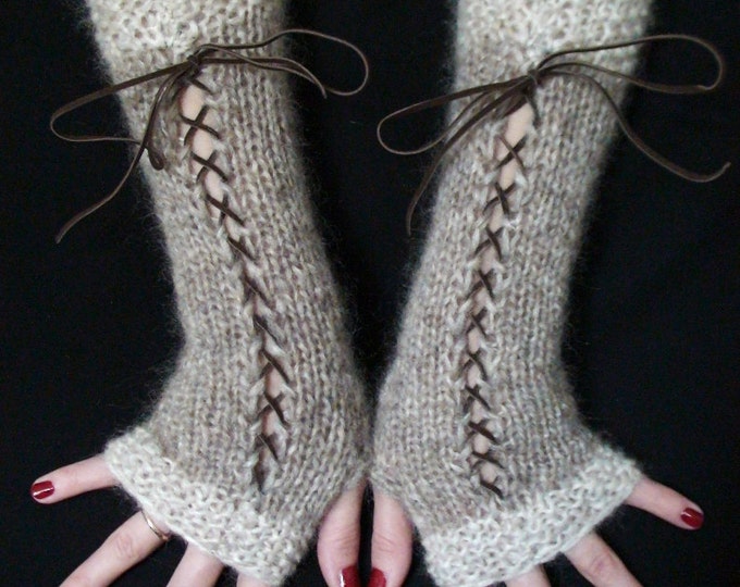 Fingerless Gloves Long Corset Arm Warmers Natural Beige and Light Brown ...