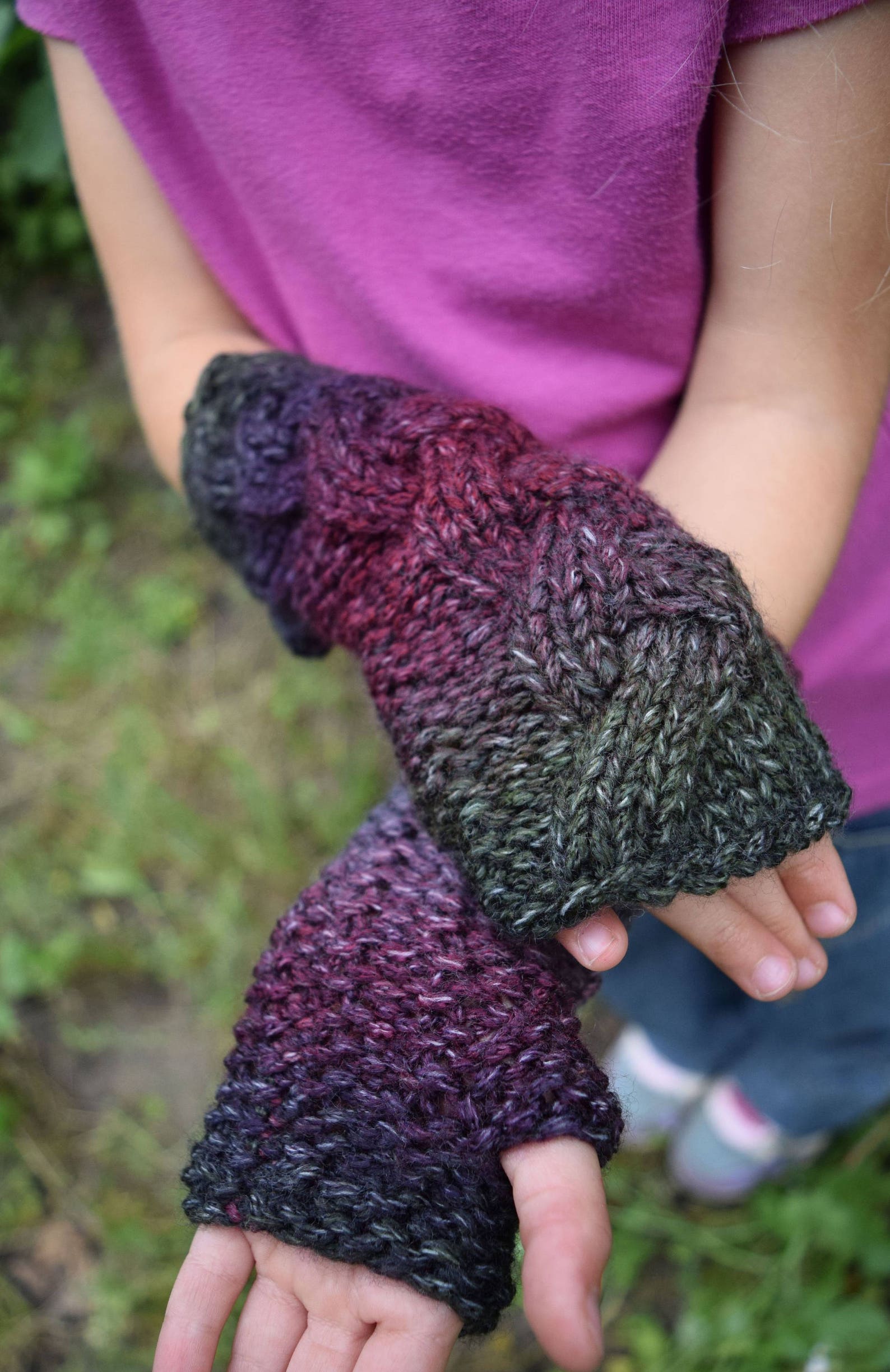 Kids Fingerless Gloves for Girls Cabled Warm Green Blue Purple | Etsy