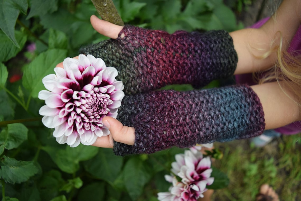 Kids Fingerless Gloves for Girls Cabled Warm Green Blue Purple | Etsy