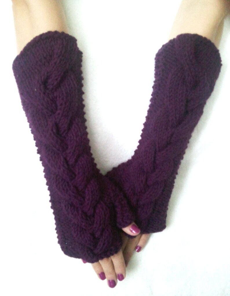 Fingerless Mittens Purple Burgundy Violet Cabled Arm Warmers - Etsy