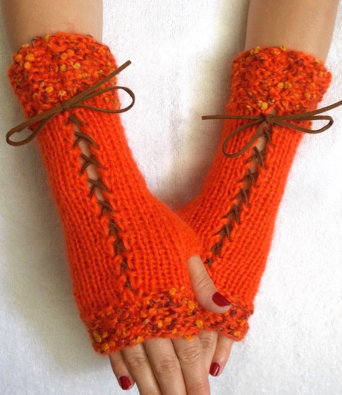 Orange Fingerless Gloves Corset Wrist Warmers for Women With - Etsy