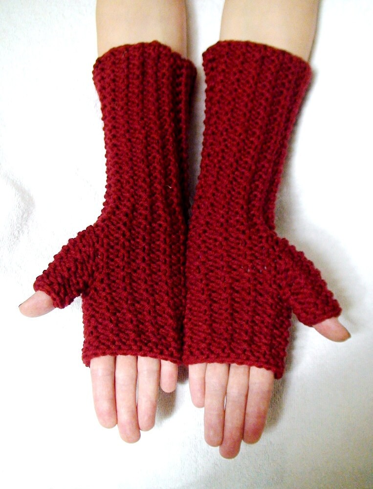 Fingerless Gloves/ Arm Warmers Red Dark Wine Cabled Hand | Etsy