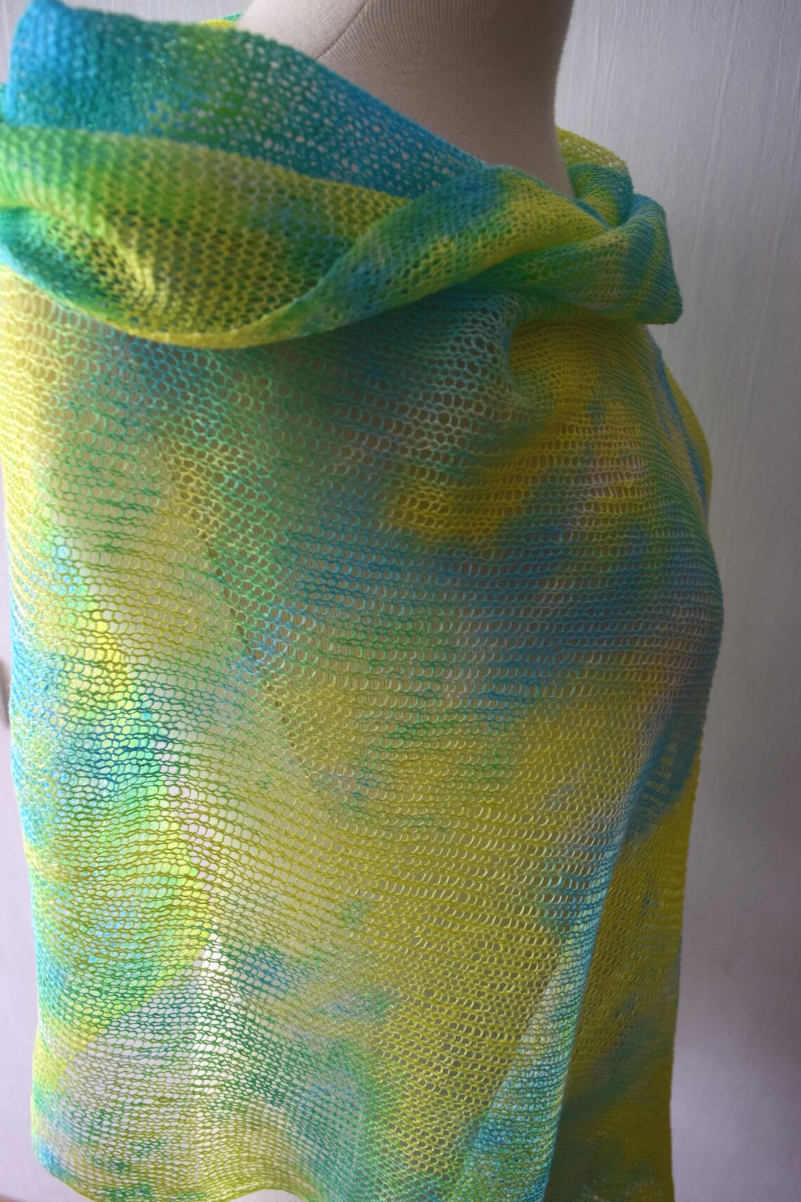 Linen Shawl Poncho Top Lime Green Turquoise Blue Yellow Hand Dyed ...